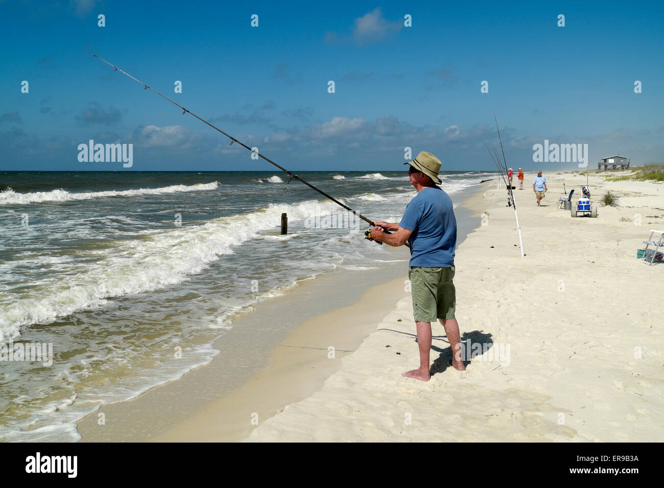 Surf fishing in the Gulf of Mexico near Gulf Shores, Alabama Stock ...