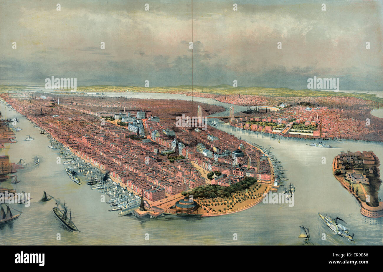 Aerial view of New York, Manhattan Island Stock Photo - Alamy