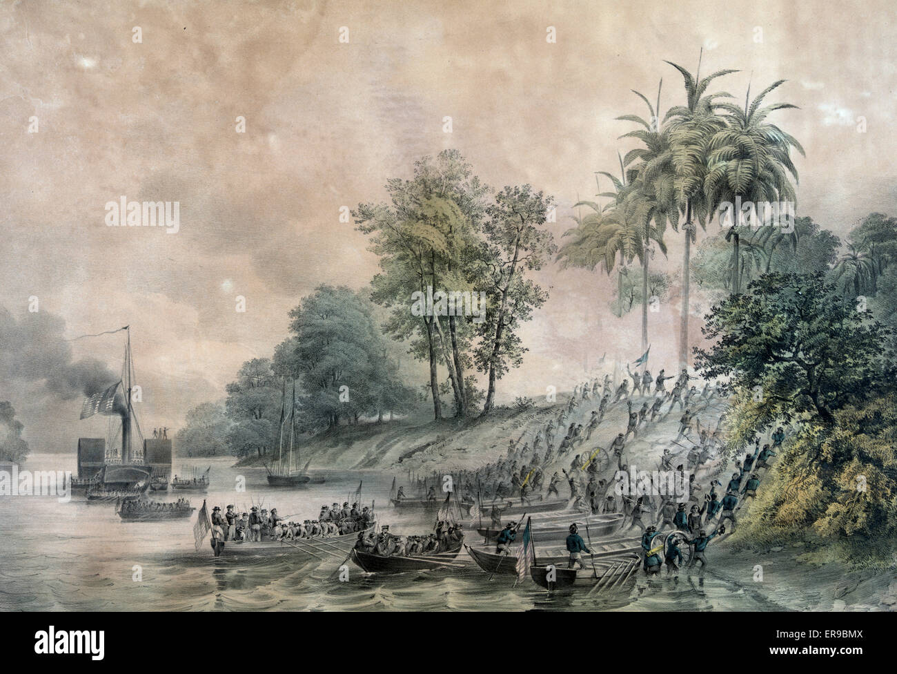 The landing, of the naval expedition, against Tabasco Mexico Stock ...