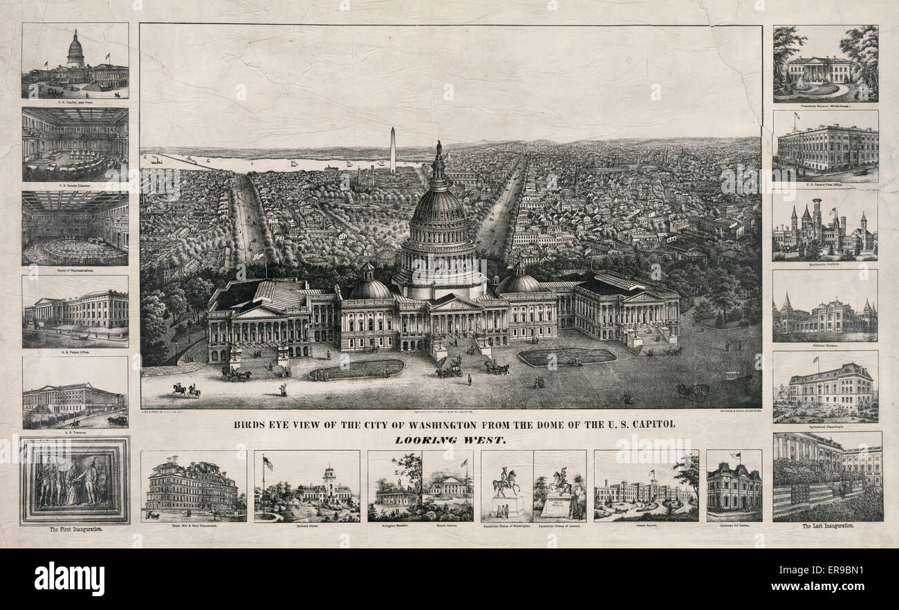 Birds eye view of the city of Washington from the dome of th Stock ...