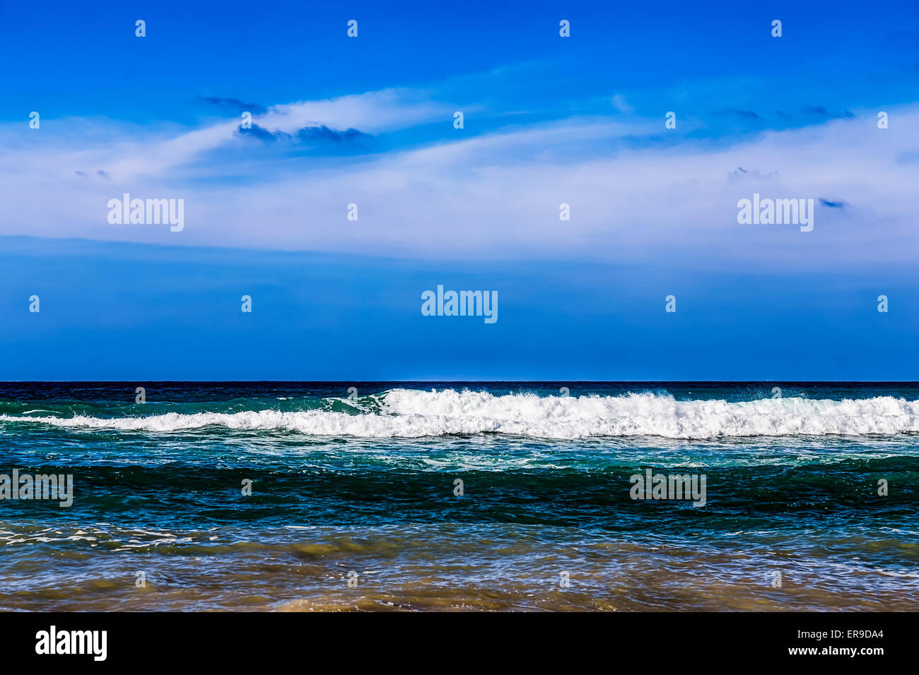 Atlantic ocean with waves and blue sky with clouds on background Stock ...