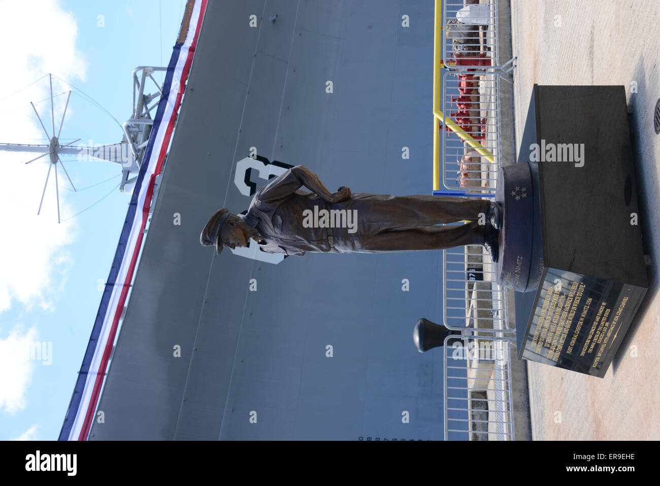 Fleet Admiral Chester William Nimitz bronze statue arrived. Next to USS ...