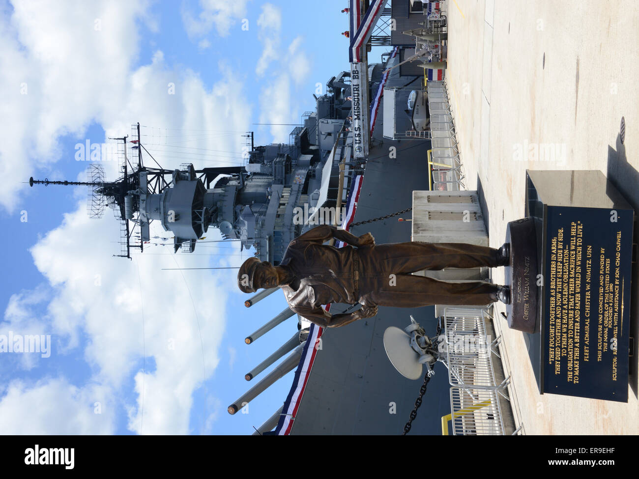 Fleet Admiral Chester William Nimitz bronze statue arrived. Next to USS ...