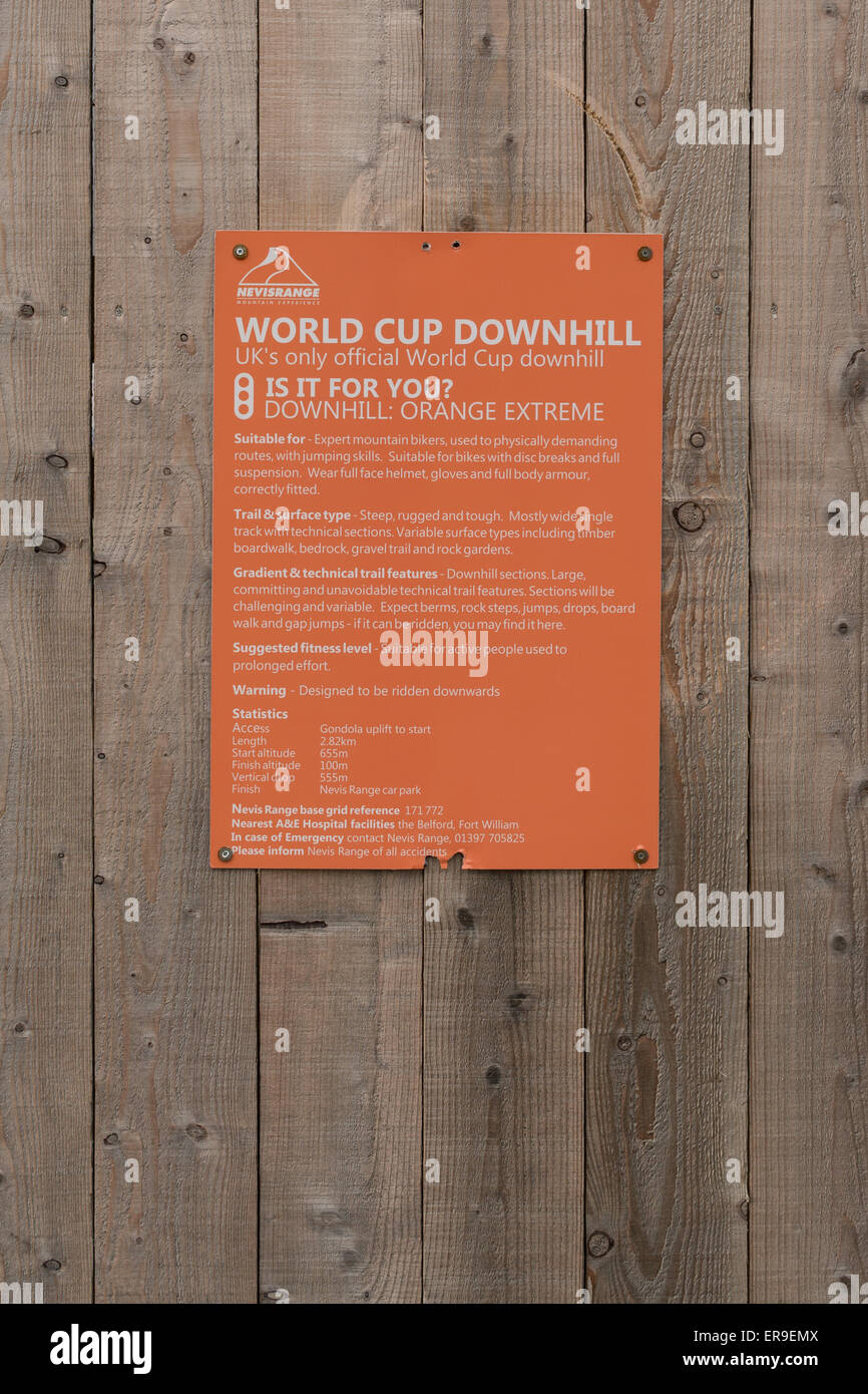 Nevis Range World Cup Downhill track sign at the start of the downhill ...