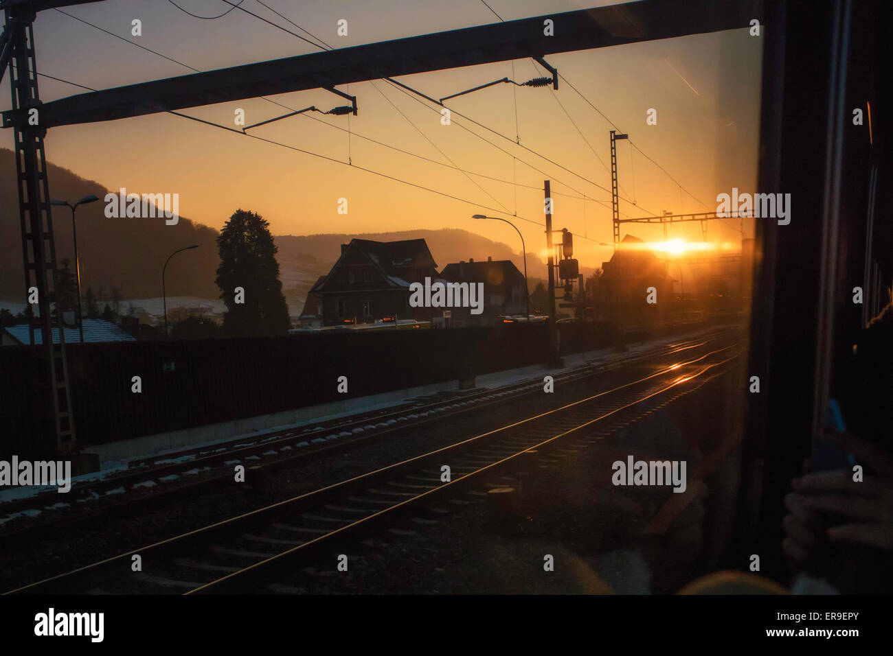 Train window view in Switzerland Stock Photo - Alamy