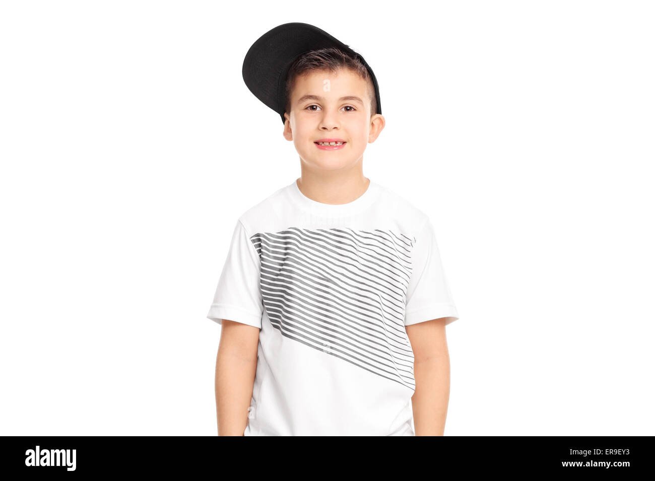 Cool little boy in trendy clothes isolated on white background Stock ...
