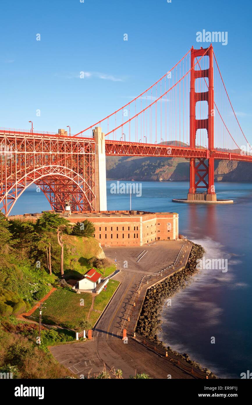 Golden Gate Bridge and Fort Point, a civil war fort under the Golden ...