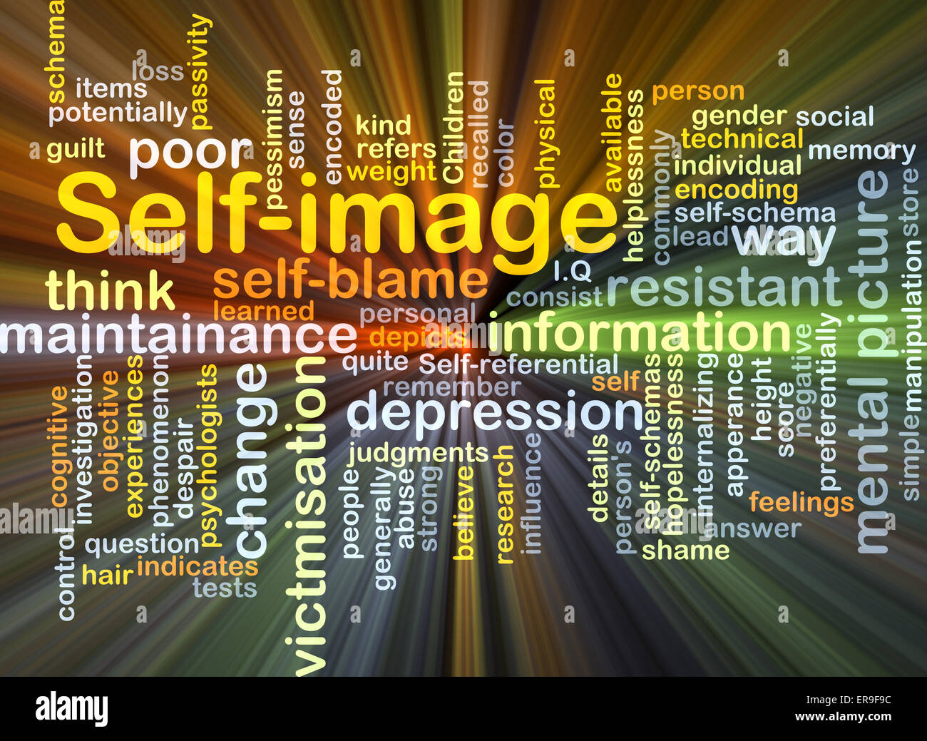 Background concept wordcloud illustration of self-image glowing light ...