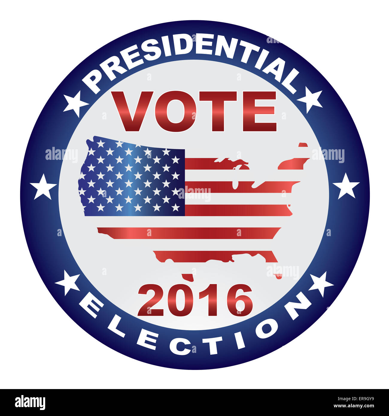 Vote Presidential Election 2016 with USA Flag in Map Silhouette Button ...