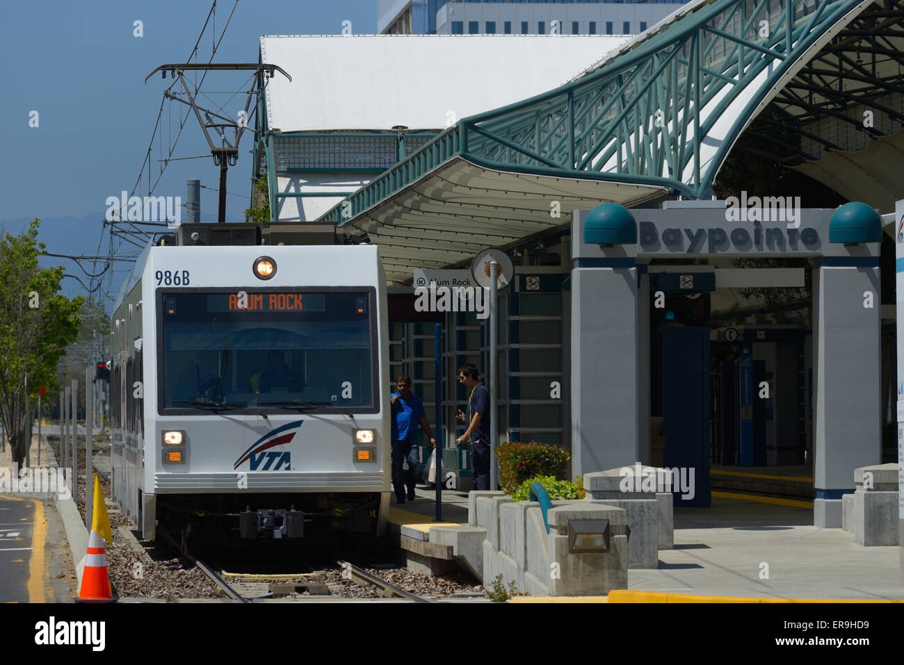 Light rail train at Baypointe VTA Station, Santa Clara CA Stock Photo ...