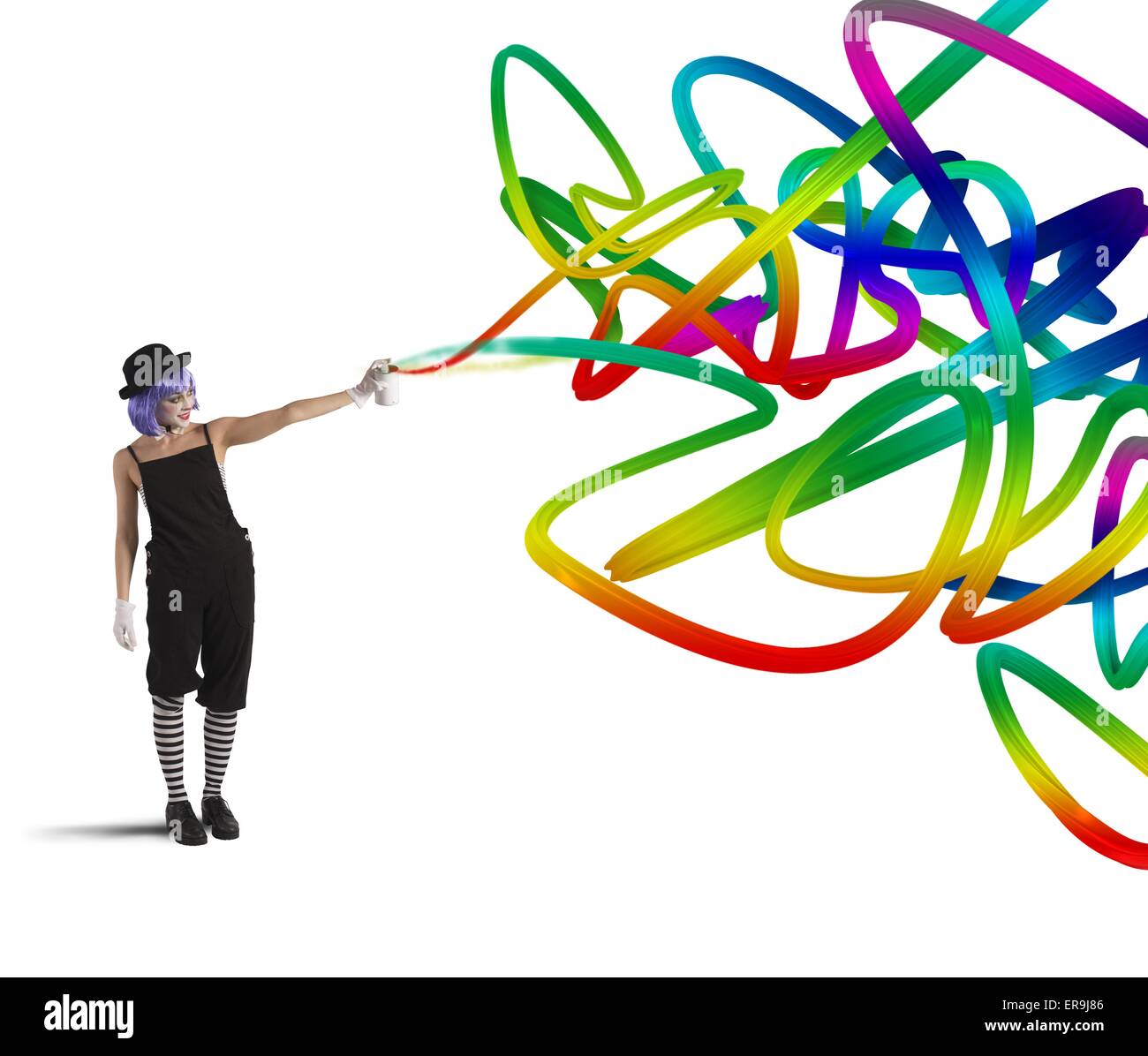 Clown with colored spray Stock Photo - Alamy