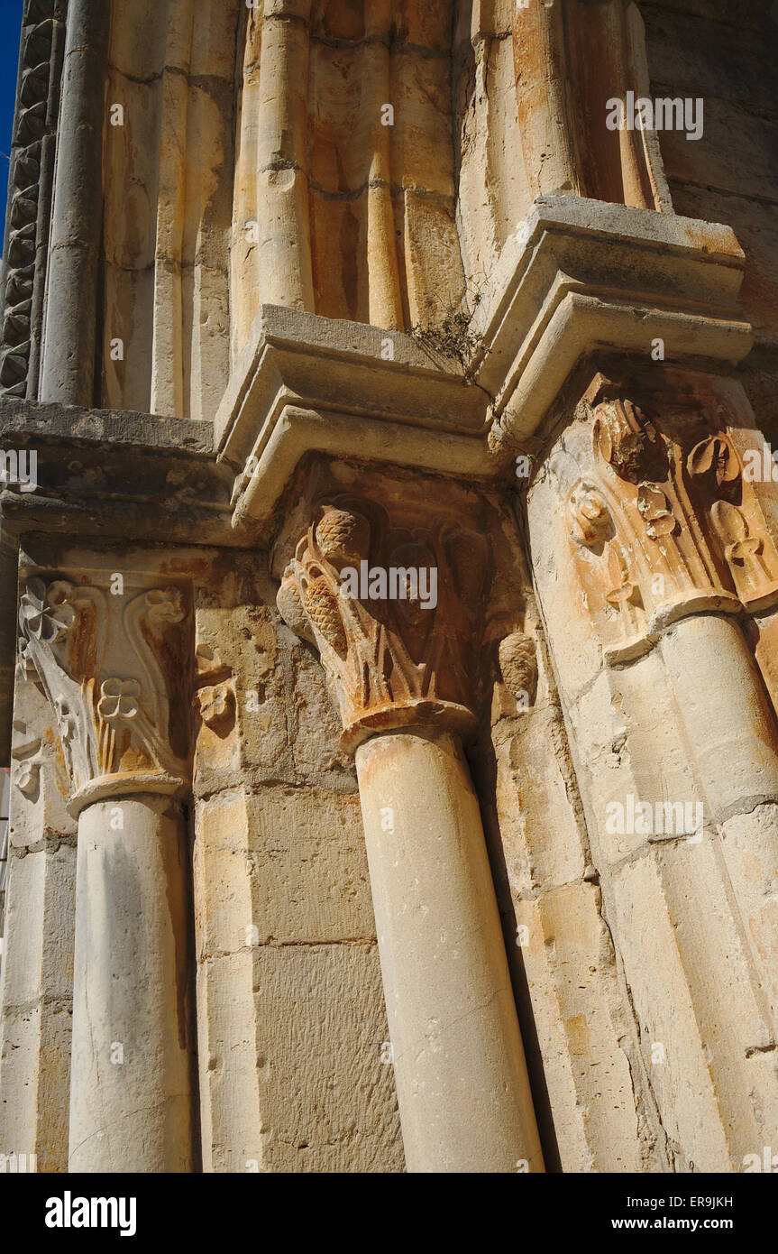 Column detail on a medieval church portal in Loule, Portugal Stock ...