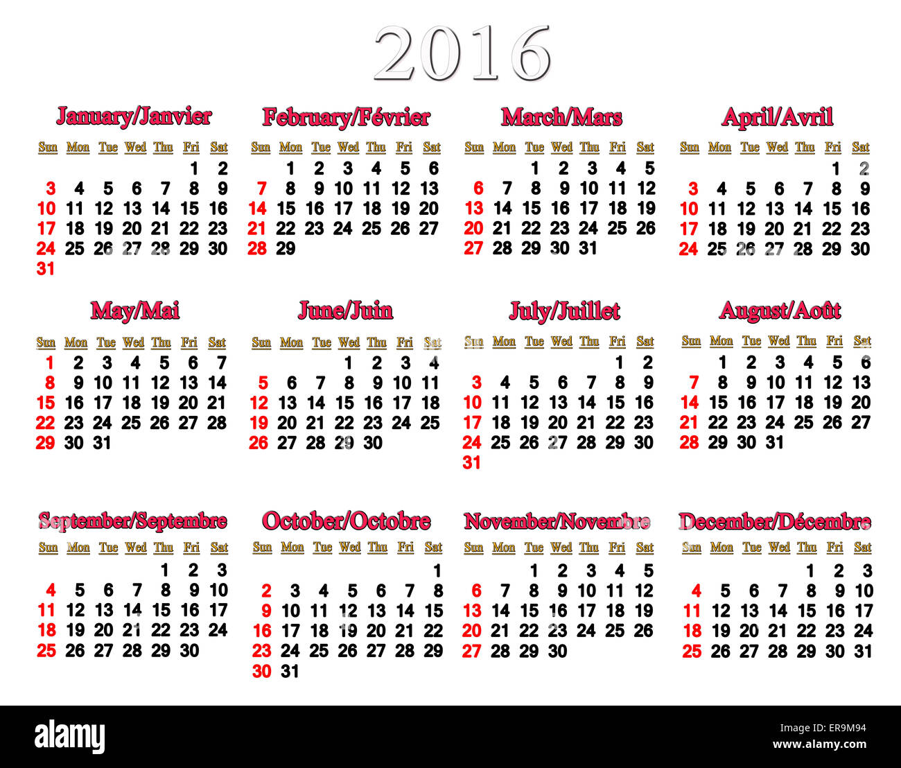 English calendar Cut Out Stock Images & Pictures - Alamy