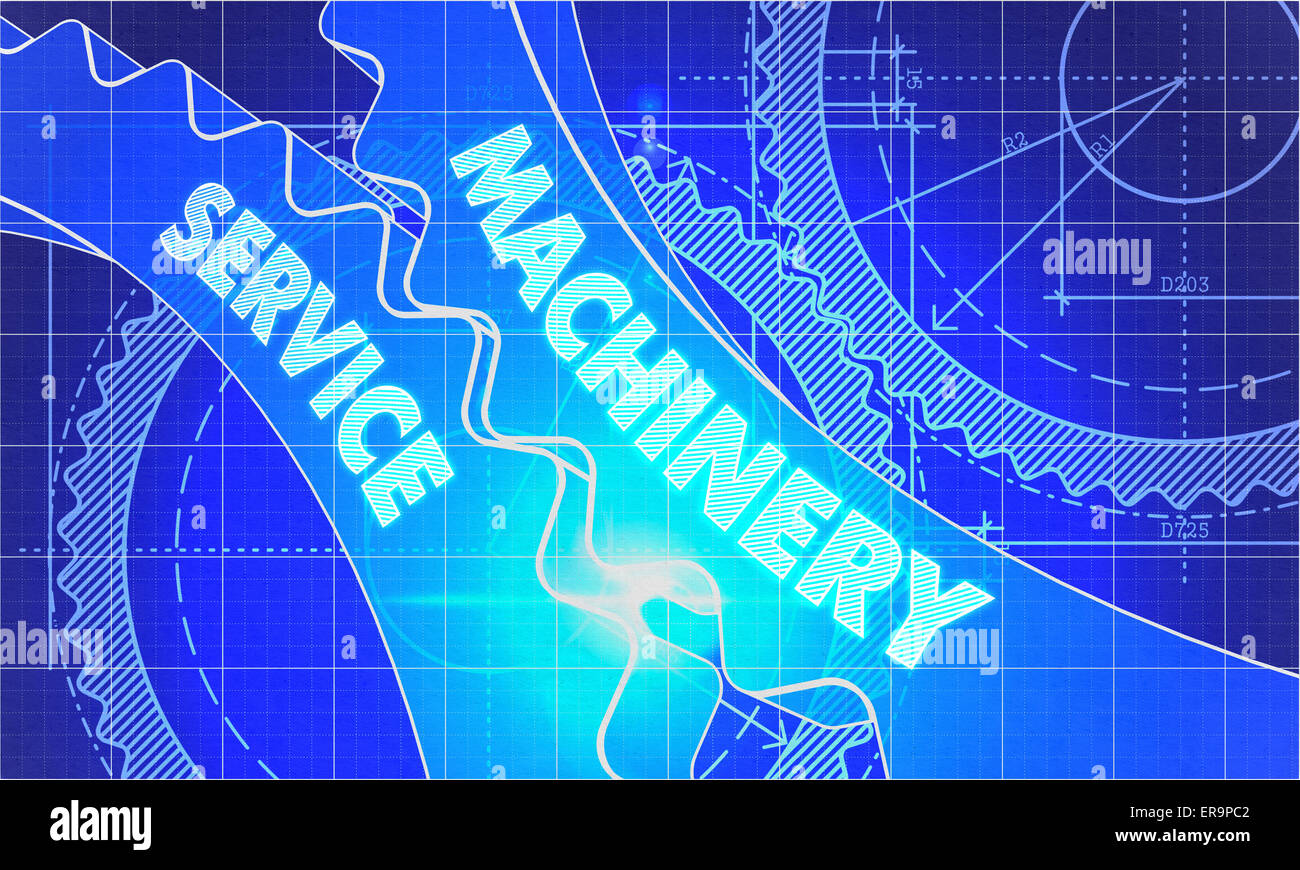 Machinery Service on the Mechanism of Gears. Blueprint Style. Technical ...