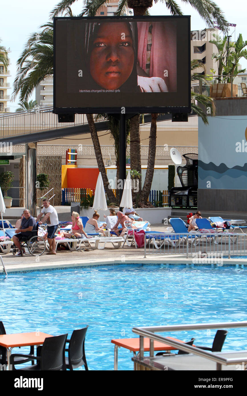 Big TV IN HOTEL SWIMMING POOL BENIDORM SPAIN Stock Photo - Alamy