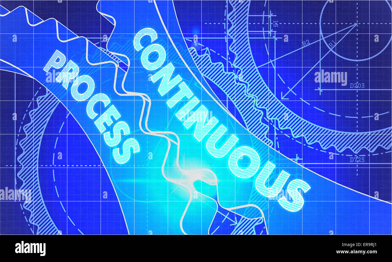 Continuous Process Concept. Blueprint Background with Gears. Industrial ...