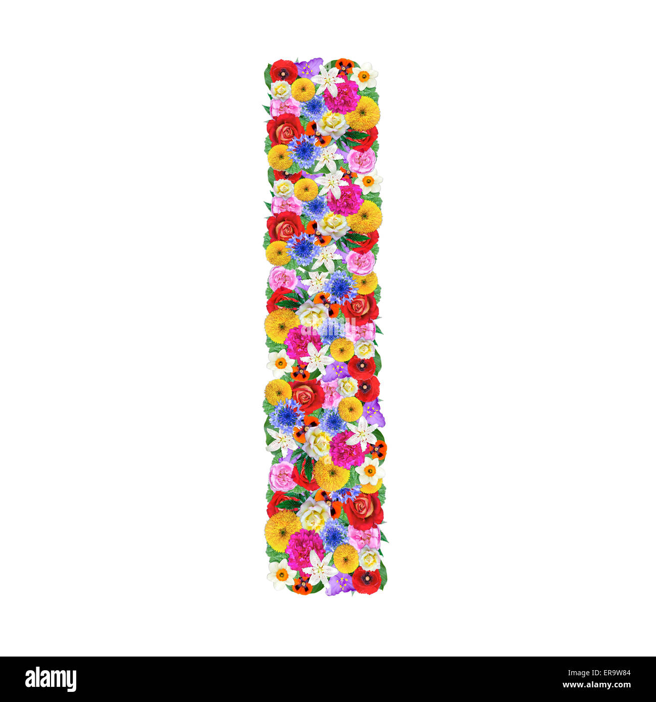 I, letter of the alphabet in different flowers isolated on white ...