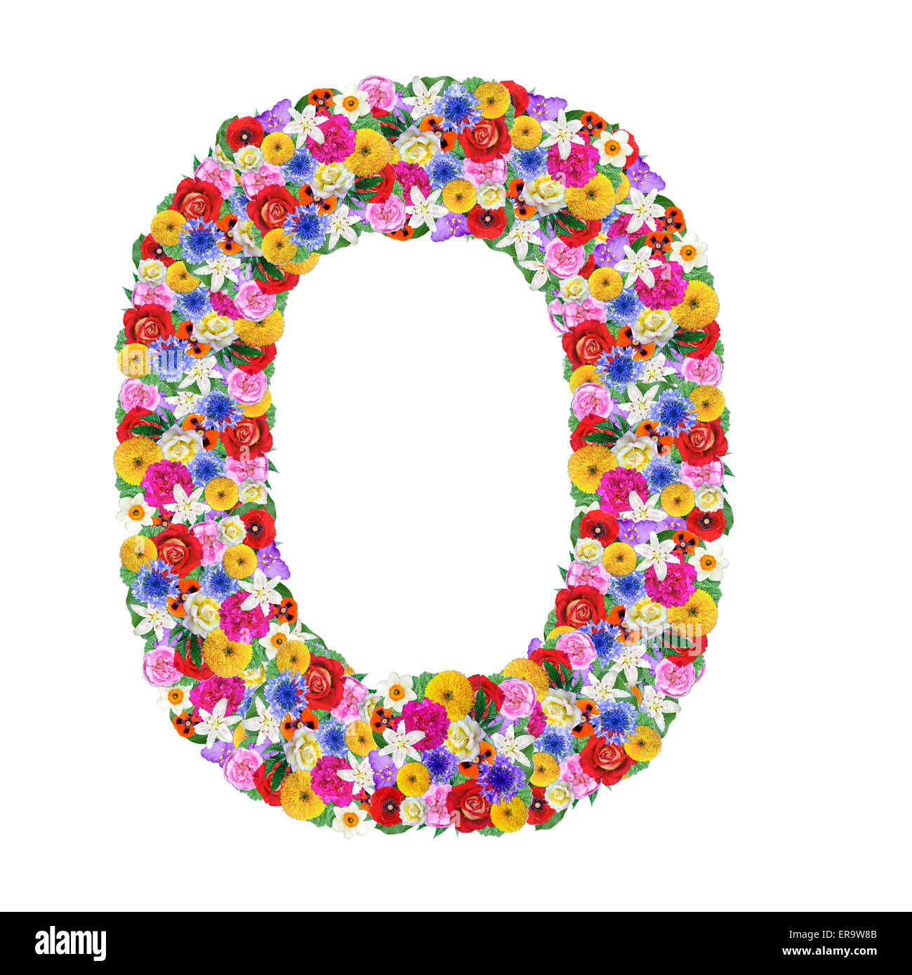 O, letter of the alphabet in different flowers isolated on white ...
