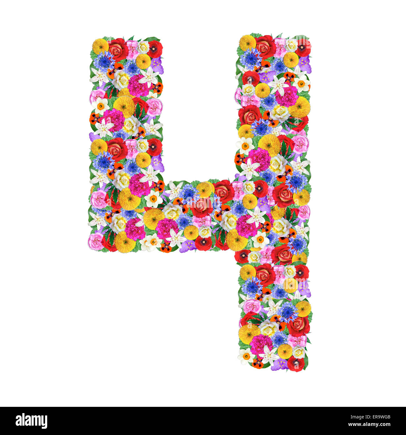 number 4 of a different flowers isolated on white background Stock ...