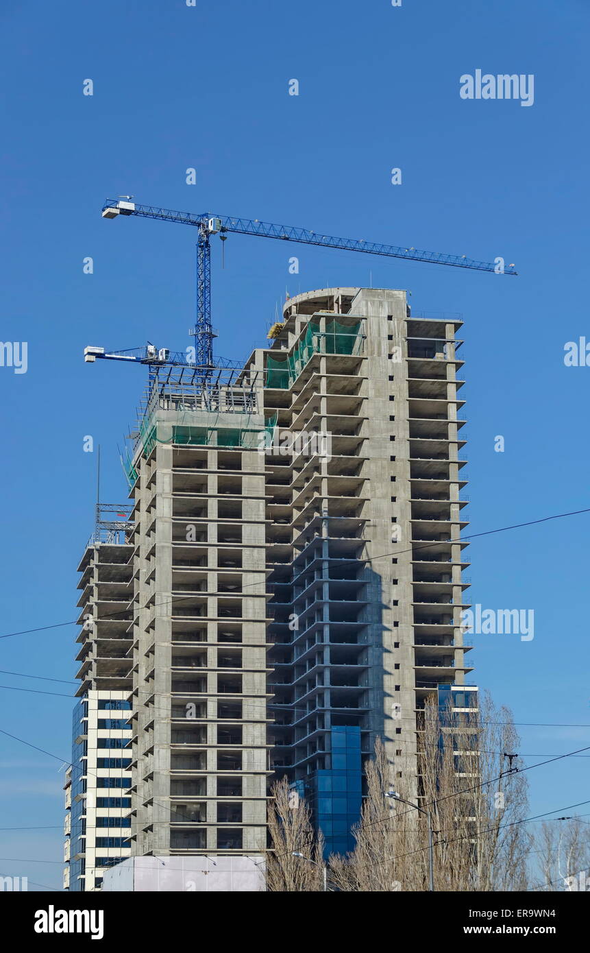 Construction of many storeyed building in different readiness and jib ...