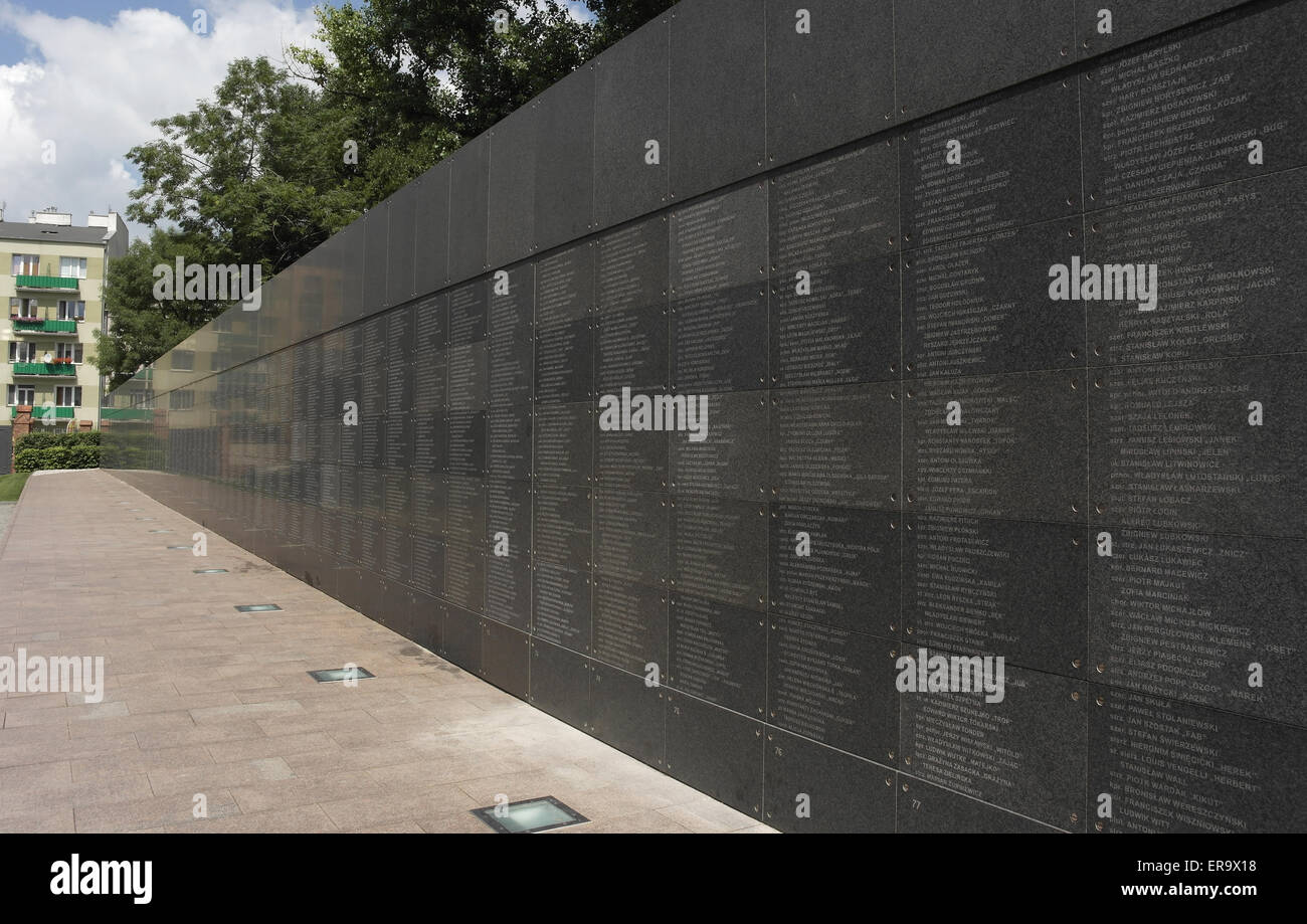 Sunny oblique view of Memorial Wall with thousands of 1944 insurgent ...