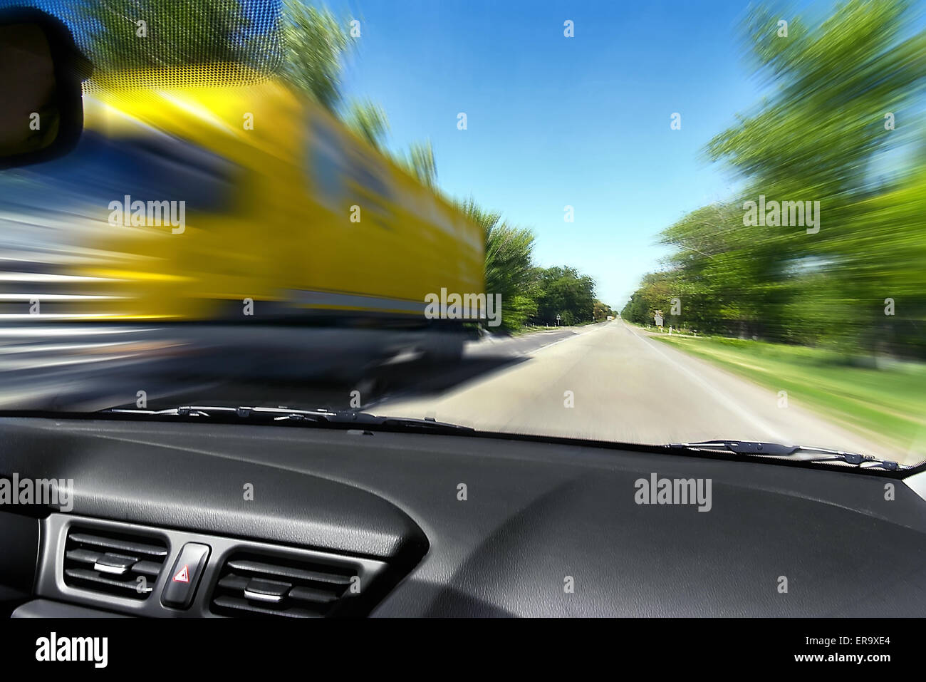 Blurred on the speed of the movement of trucks on the road from the ...