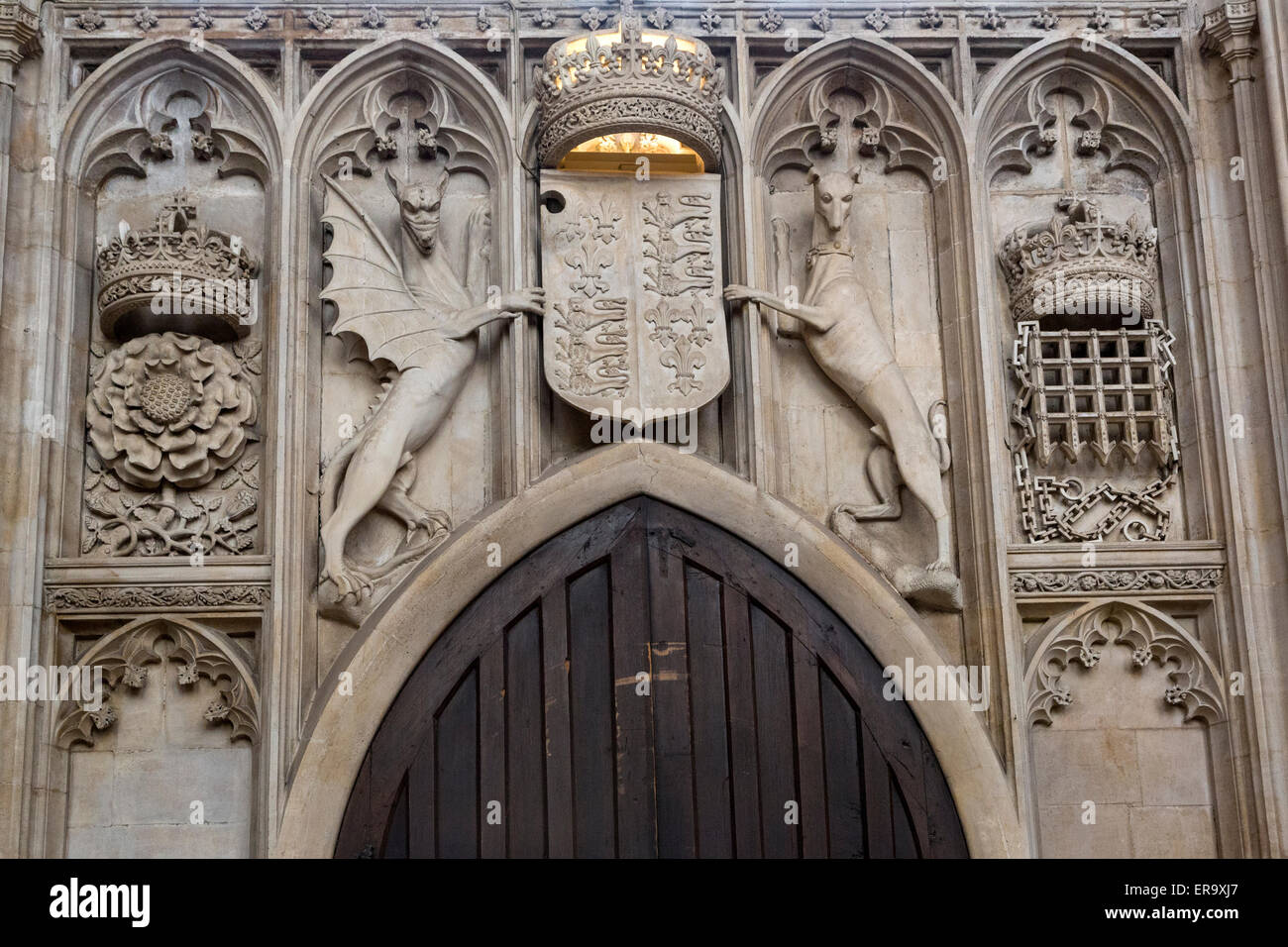 UK, England, Cambridge. King's College Chapel, Symbols of Royalty Stock ...