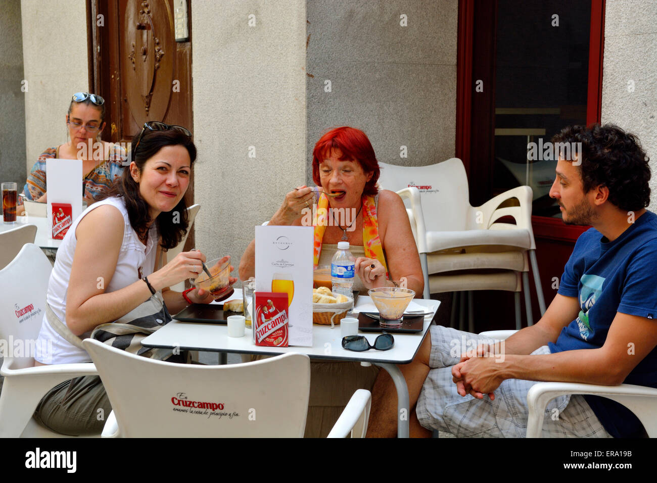 Eating outside at pavement cafe Spain next to Plaza Mayor Stock Photo ...