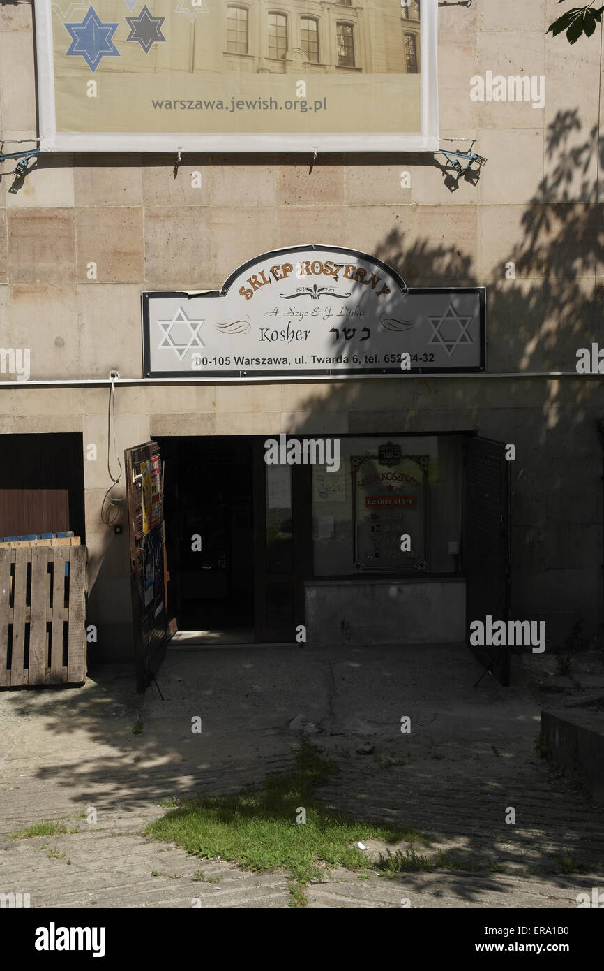 Sunny dappled shade portrait Jewish Kosher shop selling food, drinks ...