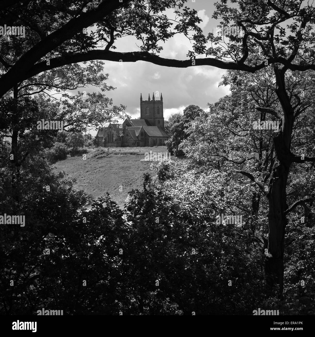 Hanbury village church, Worcestershire, England seen through trees on ...