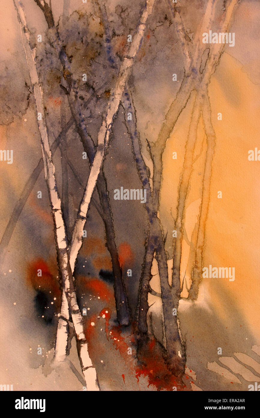 Abstract watercolor painting nature trees hi-res stock photography and ...