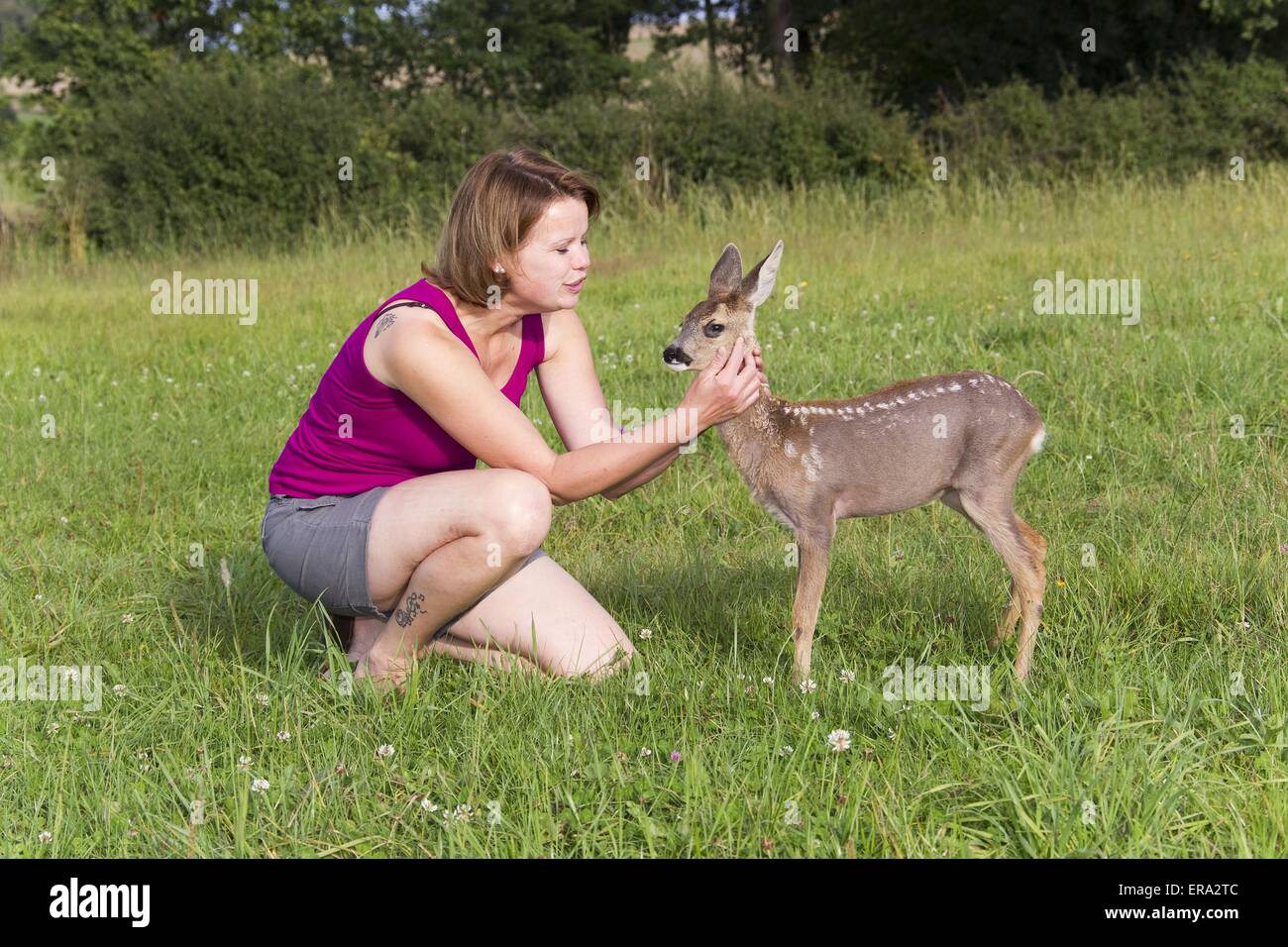 woman with fawn Stock Photo - Alamy