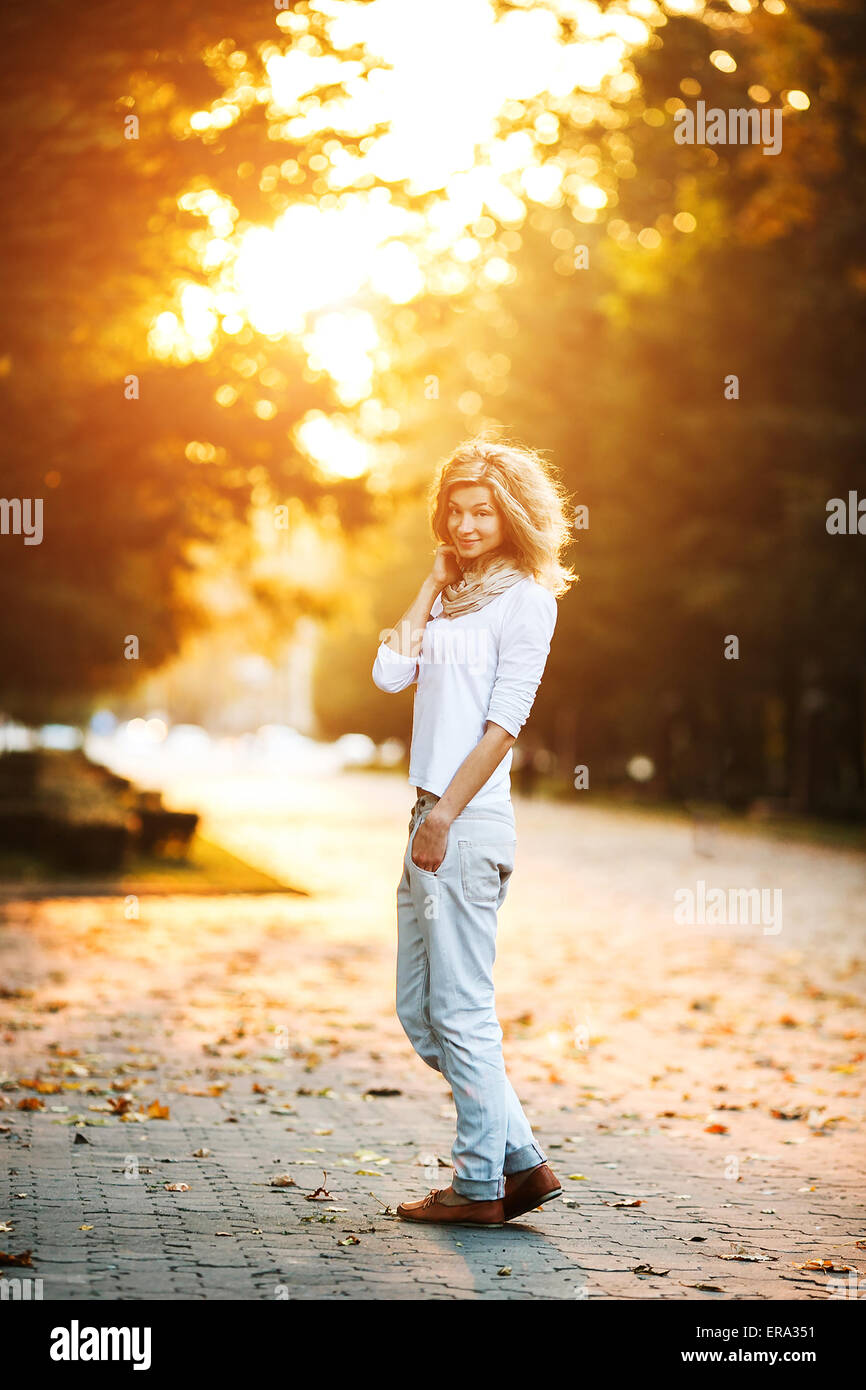 beautiful girl in sunset light Stock Photo - Alamy
