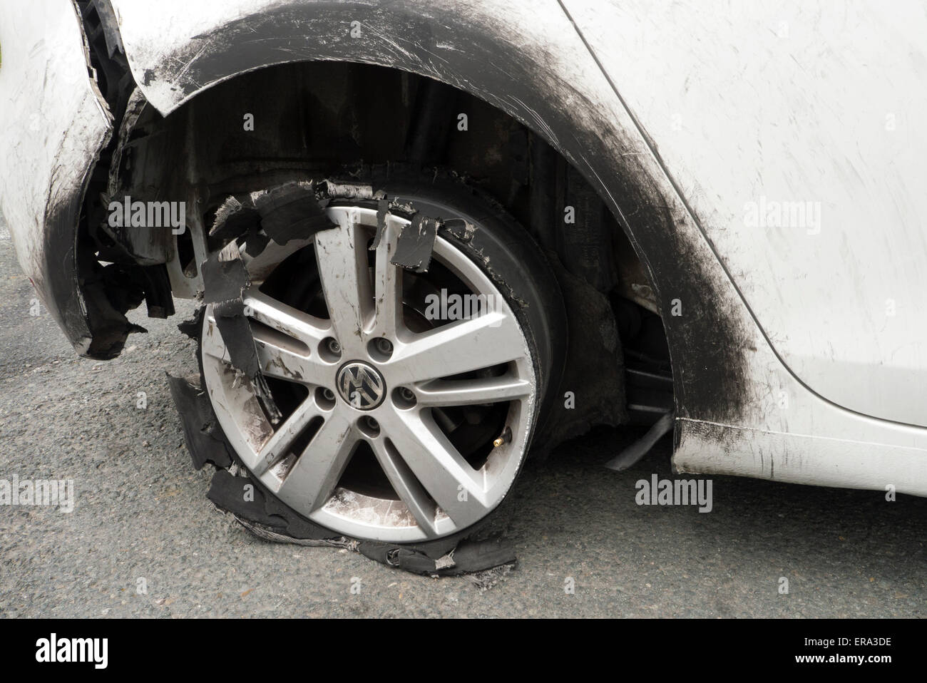 Rear tyre blow out on a motorway Stock Photo - Alamy