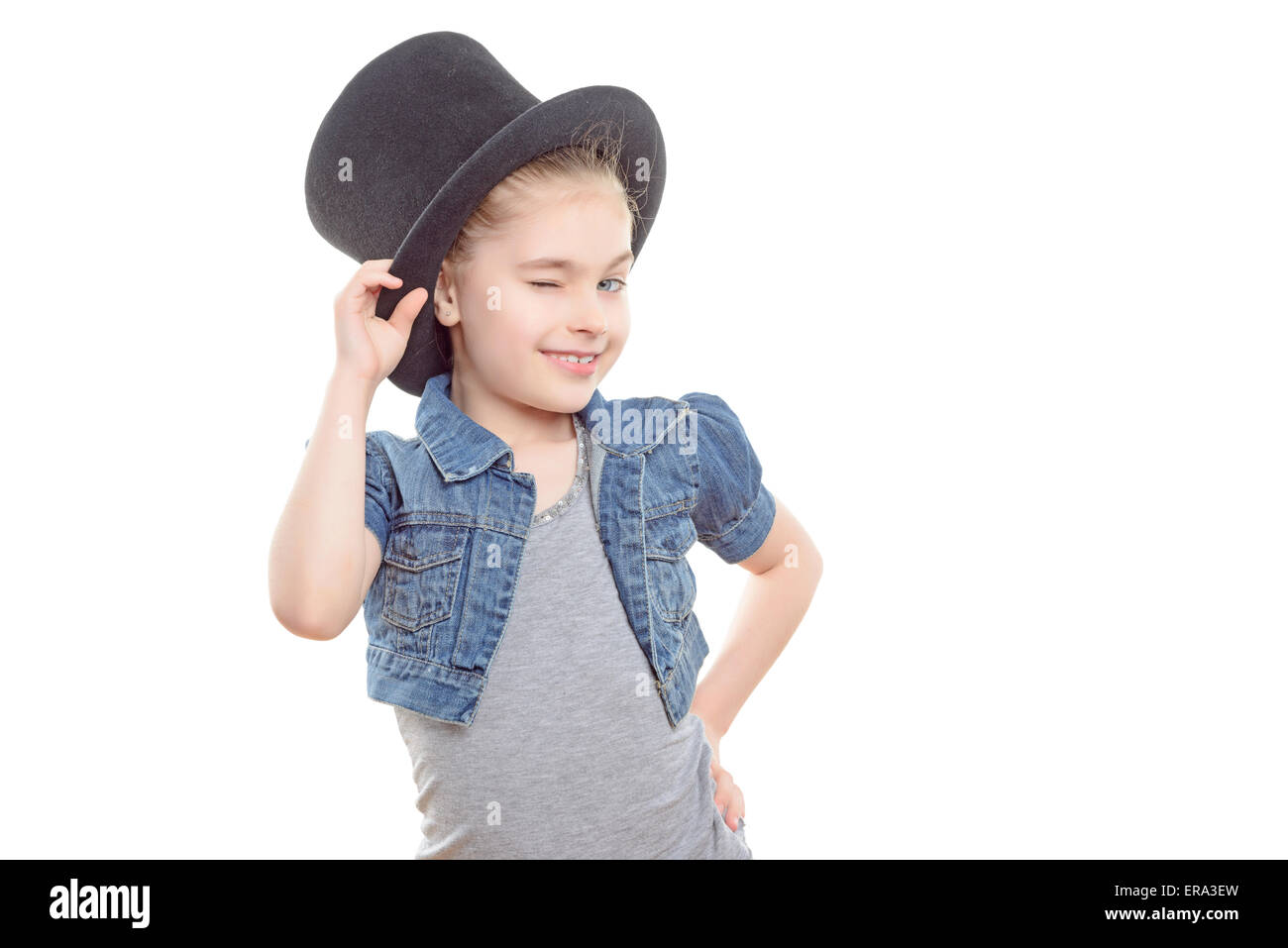 Small girl with a top hat Stock Photo - Alamy