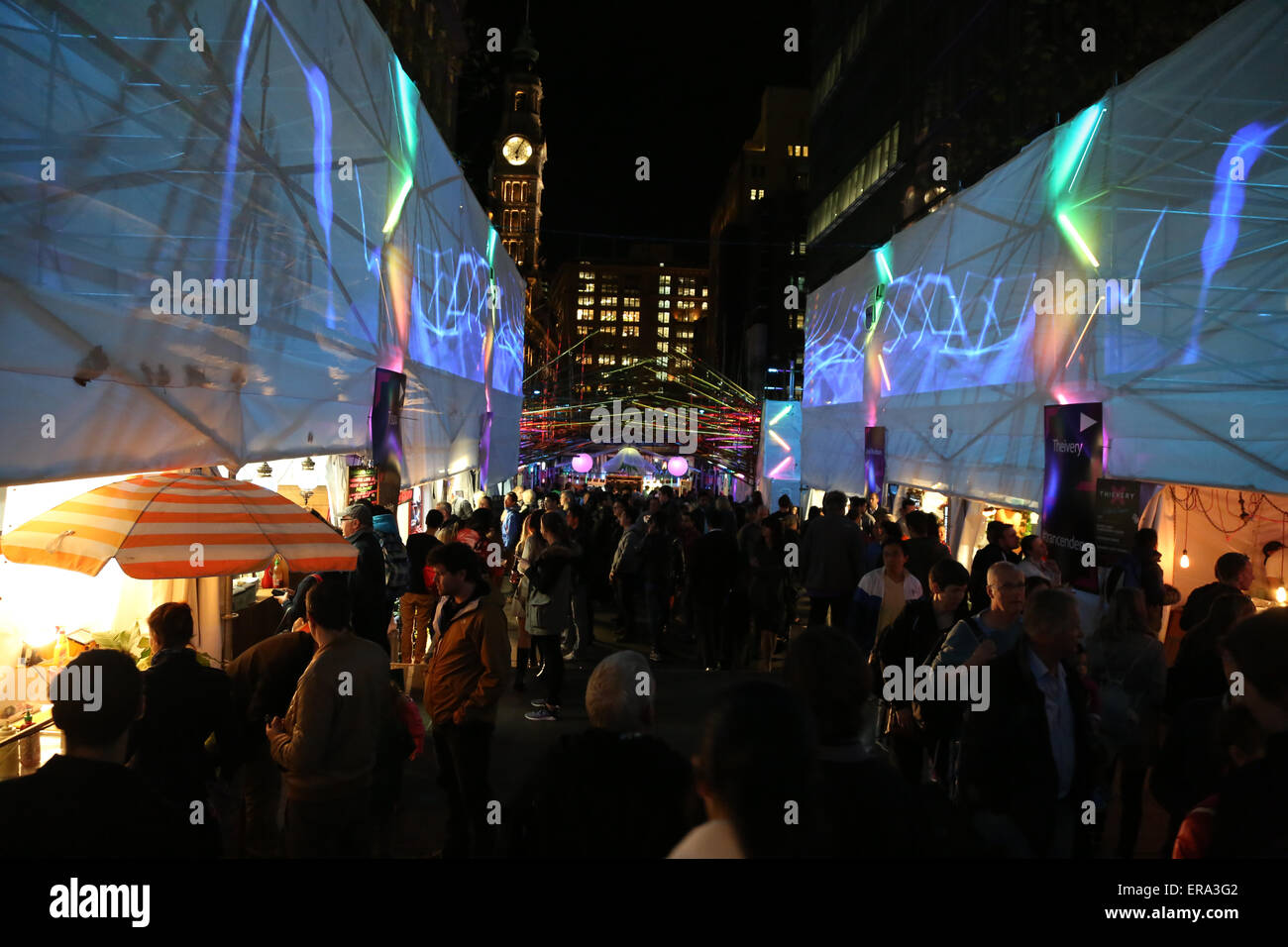 Sydney, Australia. 29 May 2015. Pictured is Martin Place. The Vivid ...