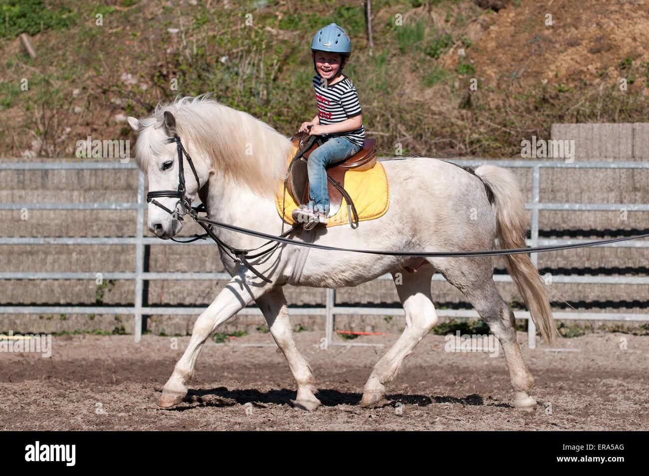 Little girl riding white horse hi-res stock photography and images - Alamy