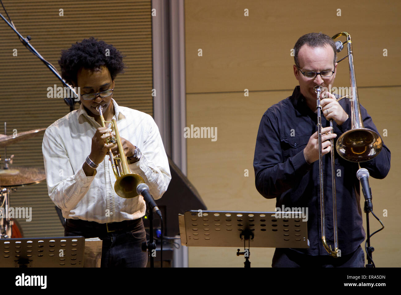 Turin, Italy, 30/05/2015. Trumpeter Jonathan Finlayson (left) and ...