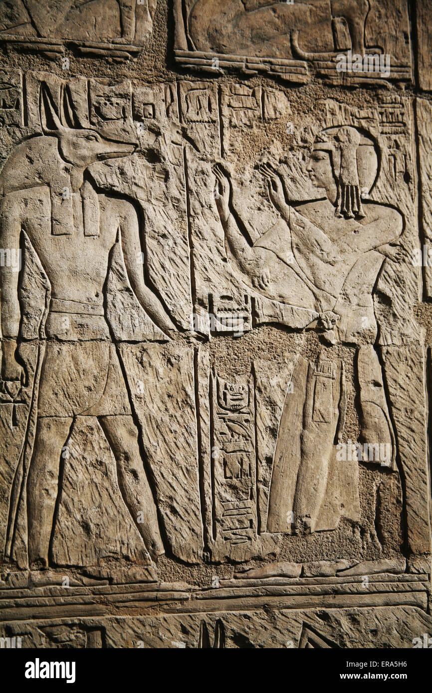 Hieroglyph of Anubis and man at the pyramids eygpt Stock Photo - Alamy