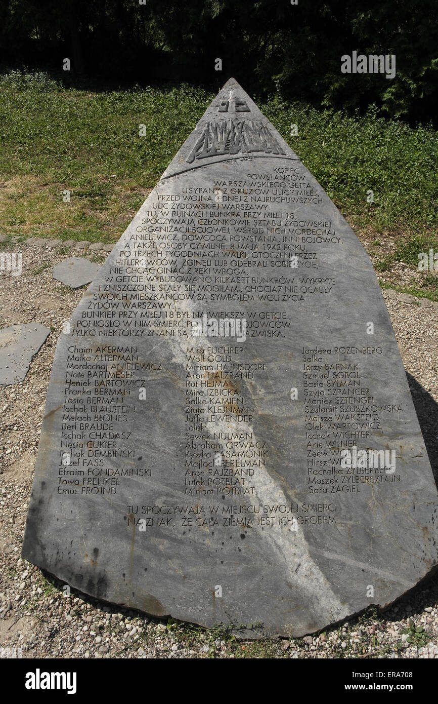 Stone obelisk, with Polish information and 51 Jewish fighters names at ...