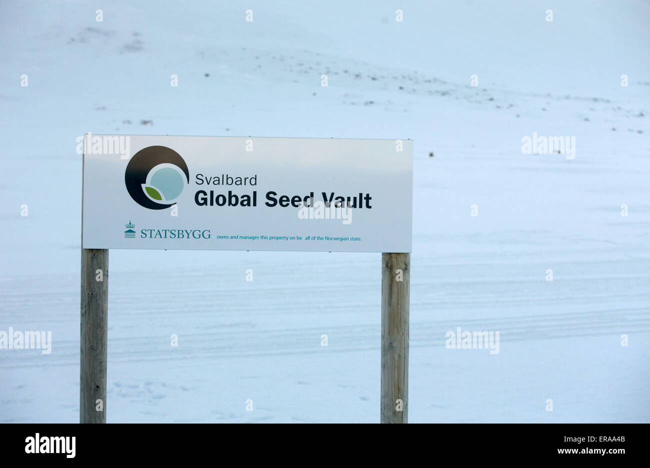 A sign of the Svalbard Global Seed Vault (SGSV), photographed near ...