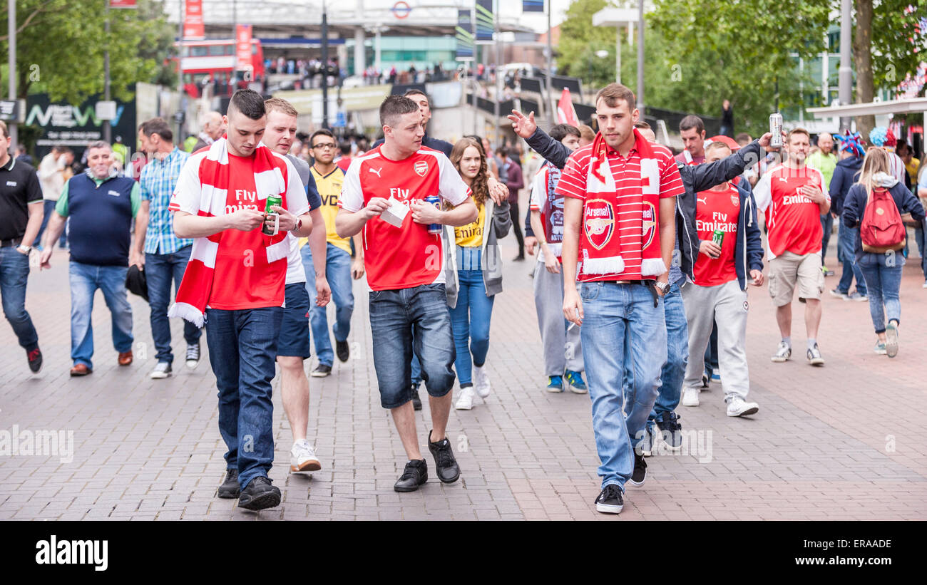 London, UK. 30 May 2015. Arsenal supporters arriving, as fans gather at ...