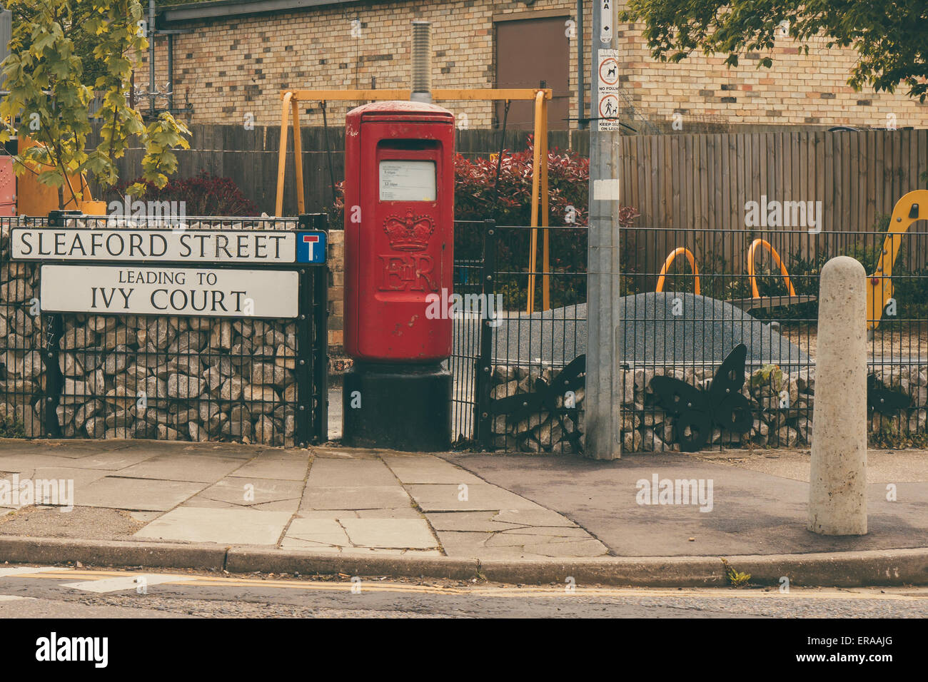 British red letter box in a street corner in Cambridge, England Stock ...