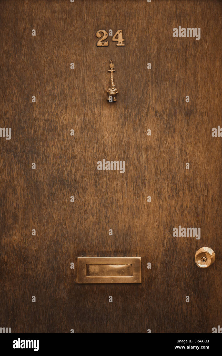 Wooden door number 24 twenty four, dwarf knocker and mailbox details ...