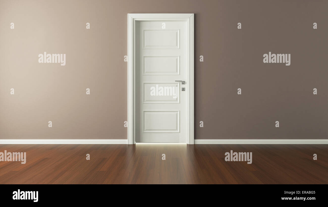 white american door with brown wall interior design 3d render Stock ...