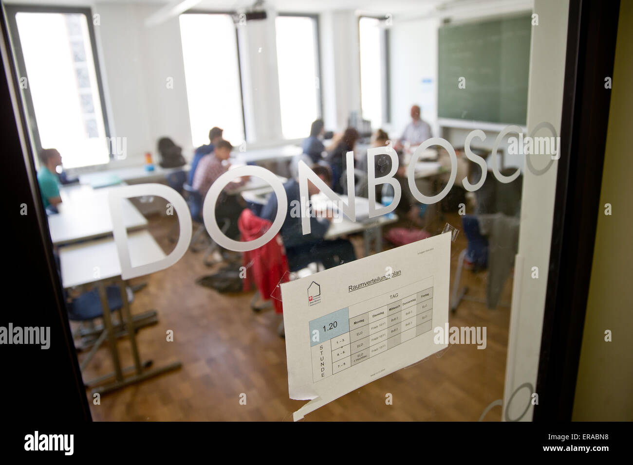 Wuerzburg, Germany. 18th May, 2015. View of the lettering 'Don Bosco ...