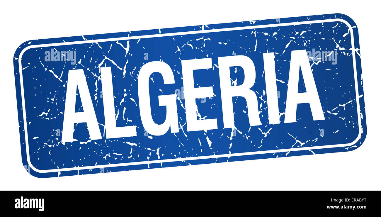 Algeria blue stamp isolated on white background Stock Photo - Alamy