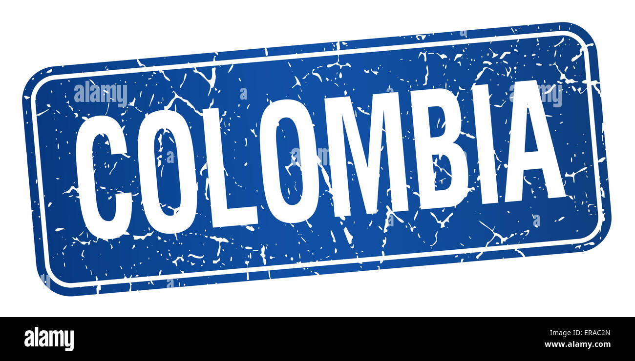 Colombia blue stamp isolated on white background Stock Photo - Alamy