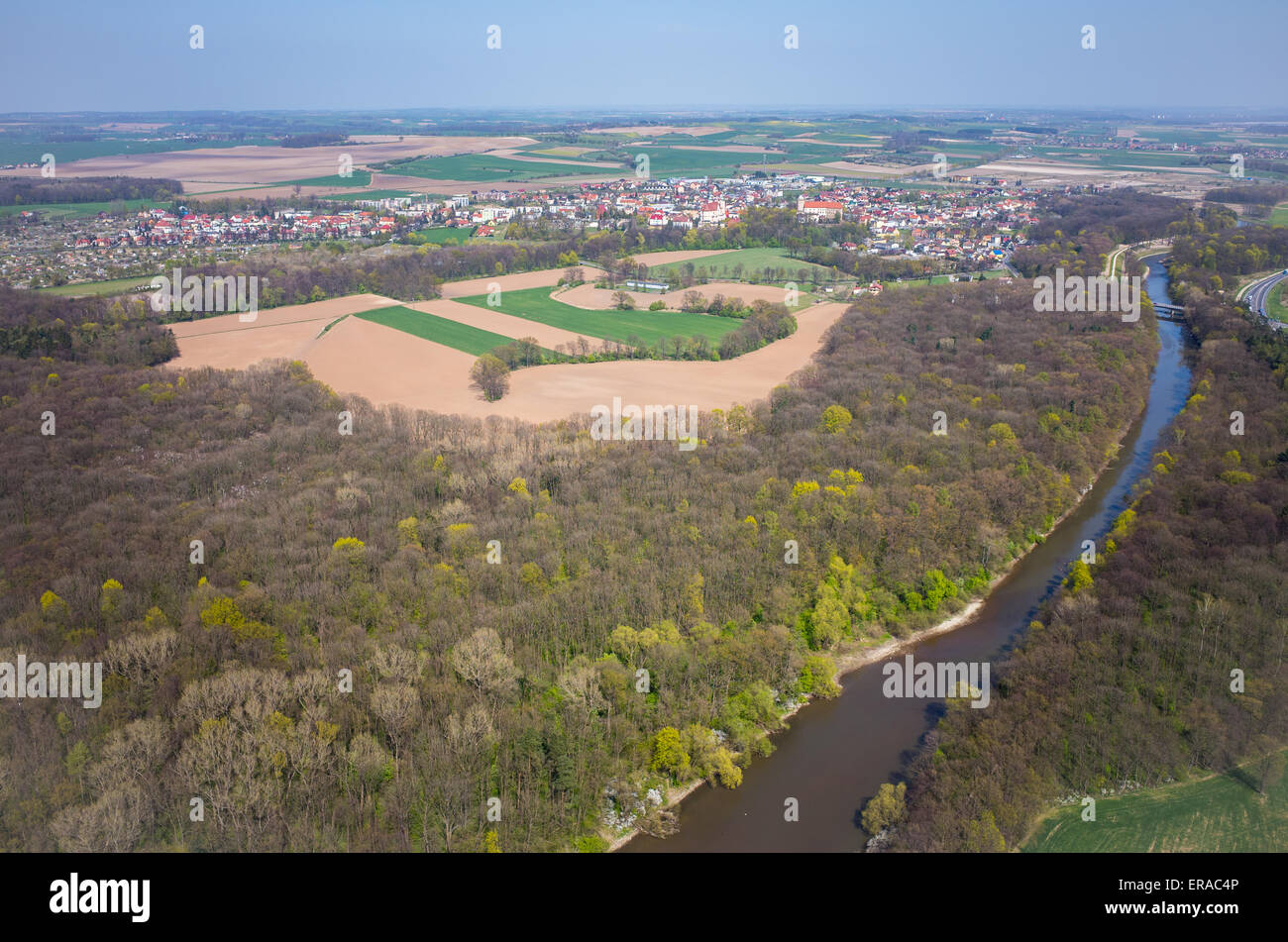 Aerial view of small old historical village Otmuchow in Poland Stock ...
