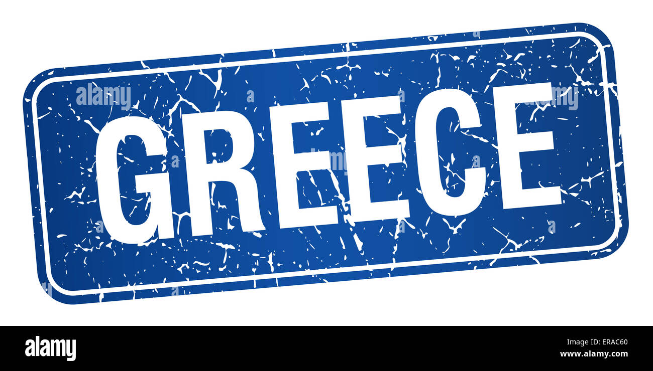 Greece blue stamp isolated on white background Stock Photo - Alamy